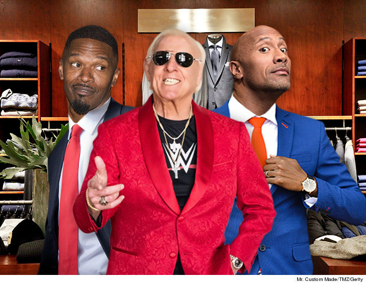 Ric Flair Hookin' Up The Rock & Jamie Foxx with Custom Suits | TMZ.com